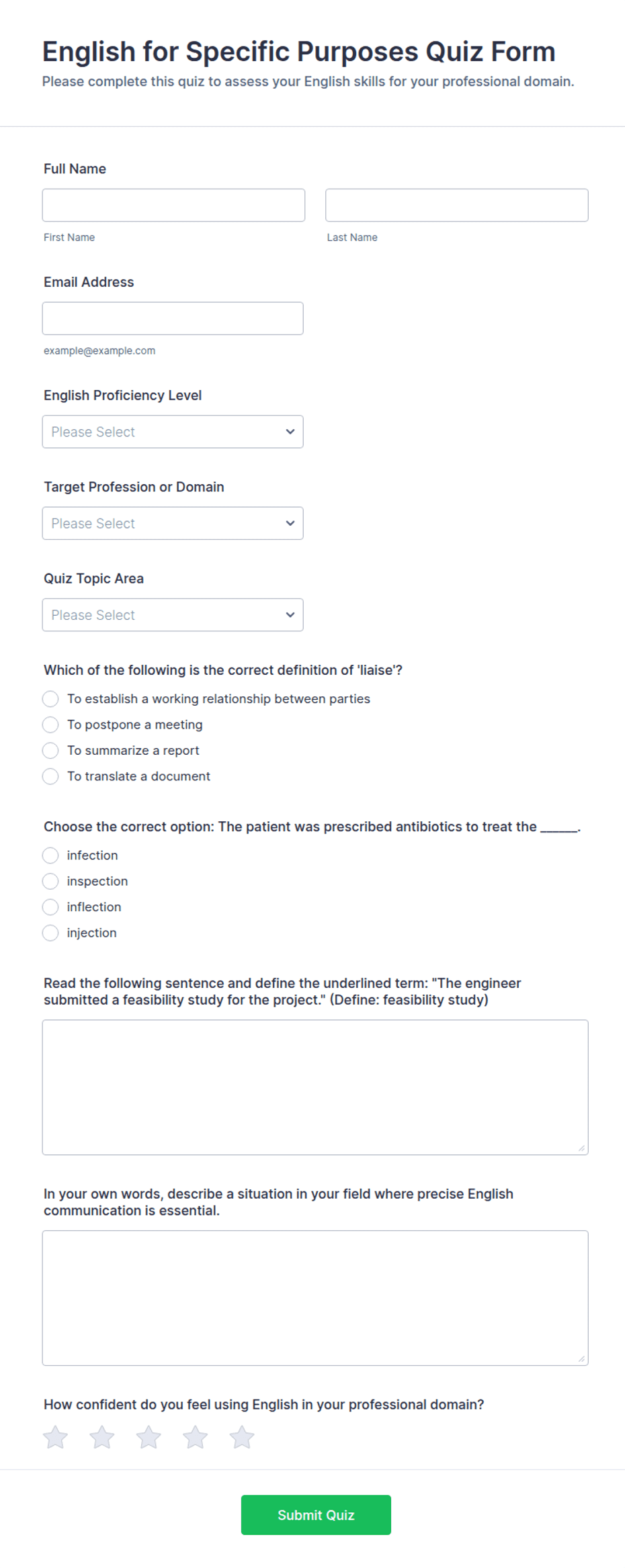 English for Specific Purposes Quiz Form Template | Jotform