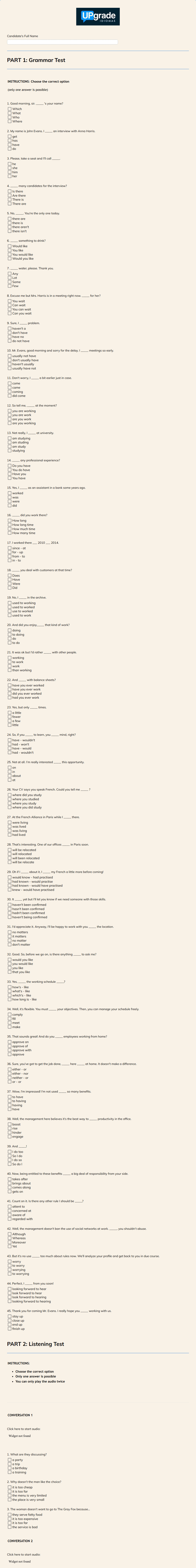 English Level Assessment Form Template | Jotform