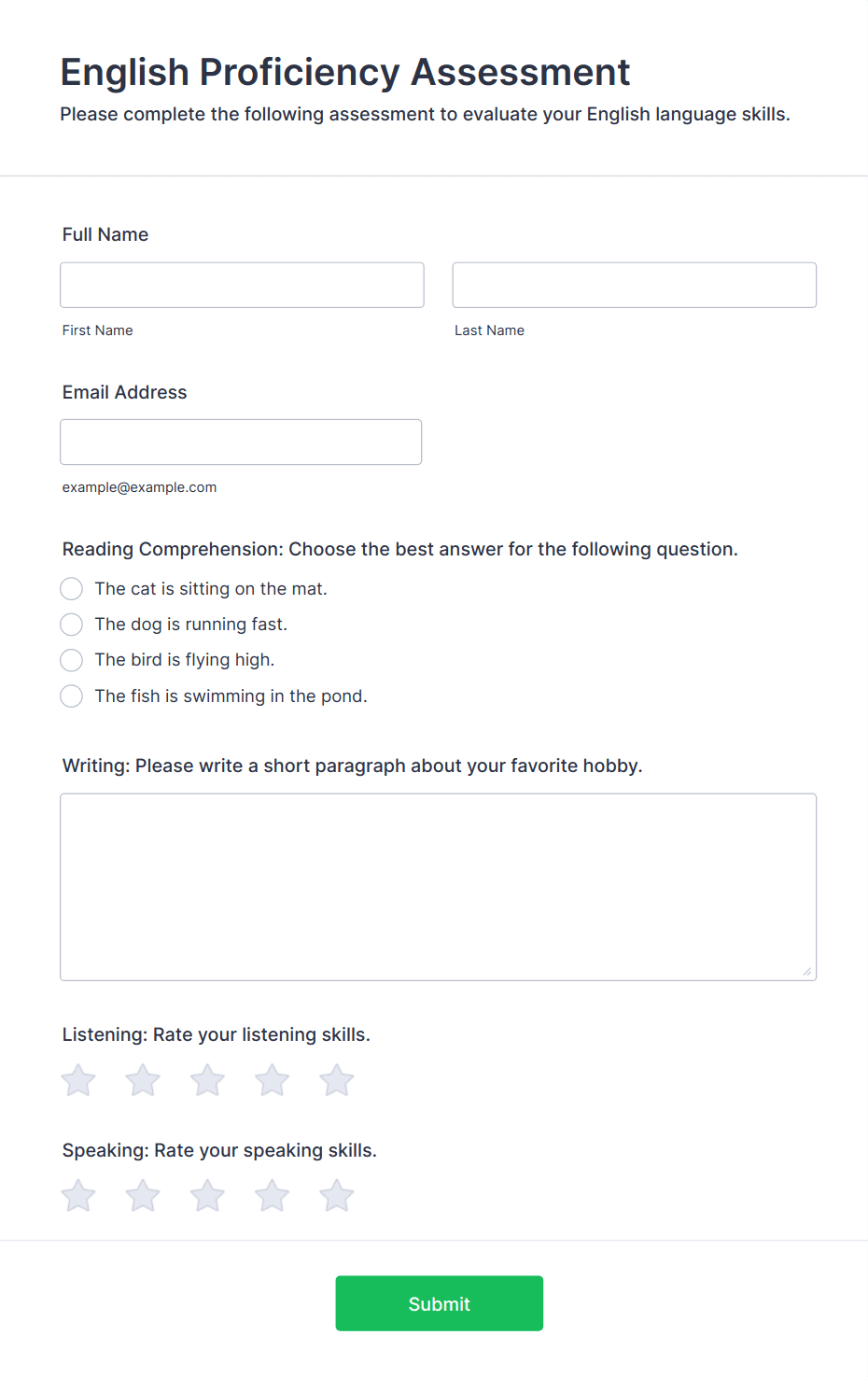 English Proficiency Assessment Form Template | Jotform