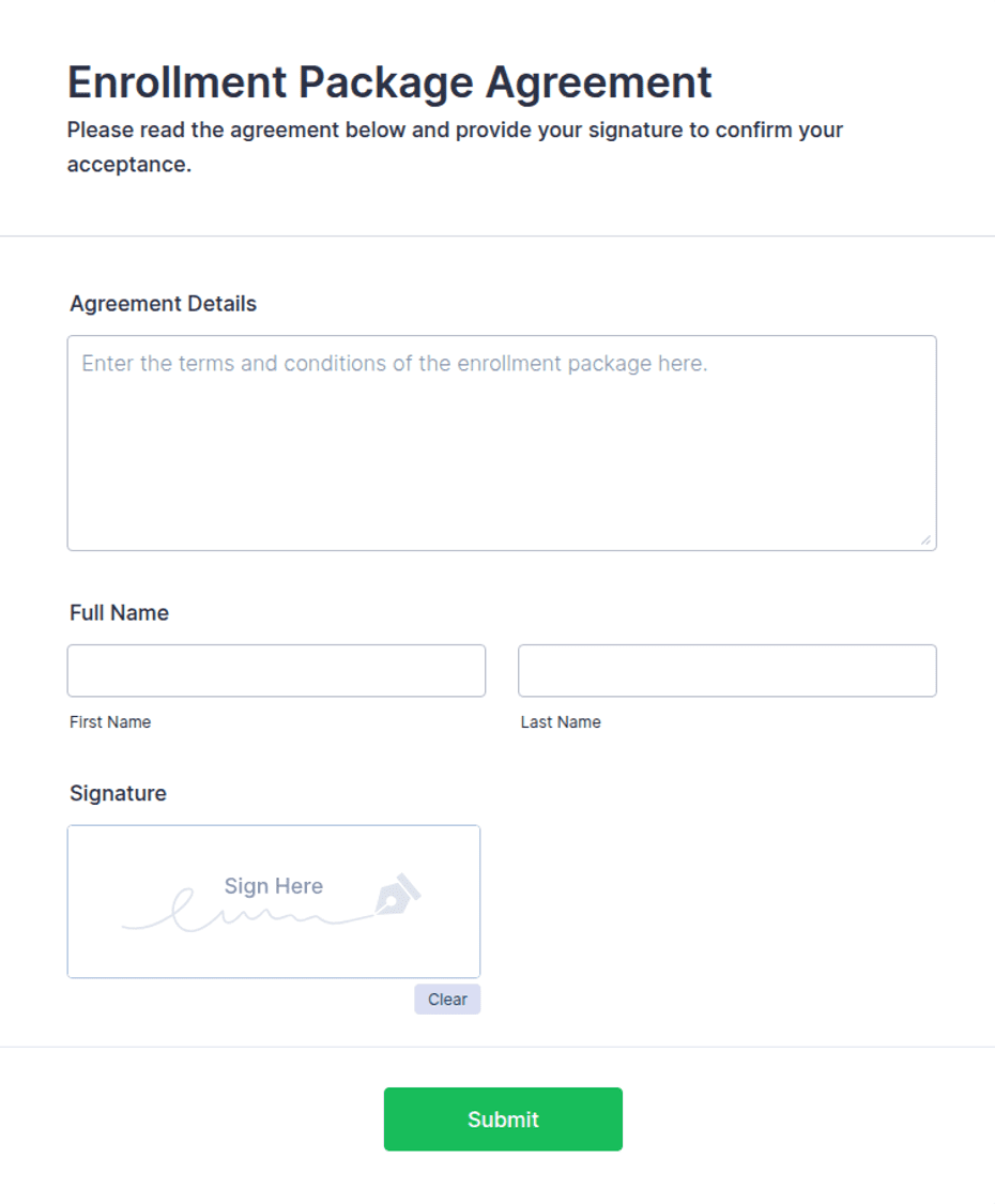 Enrollment Package Agreement Form Template | Jotform