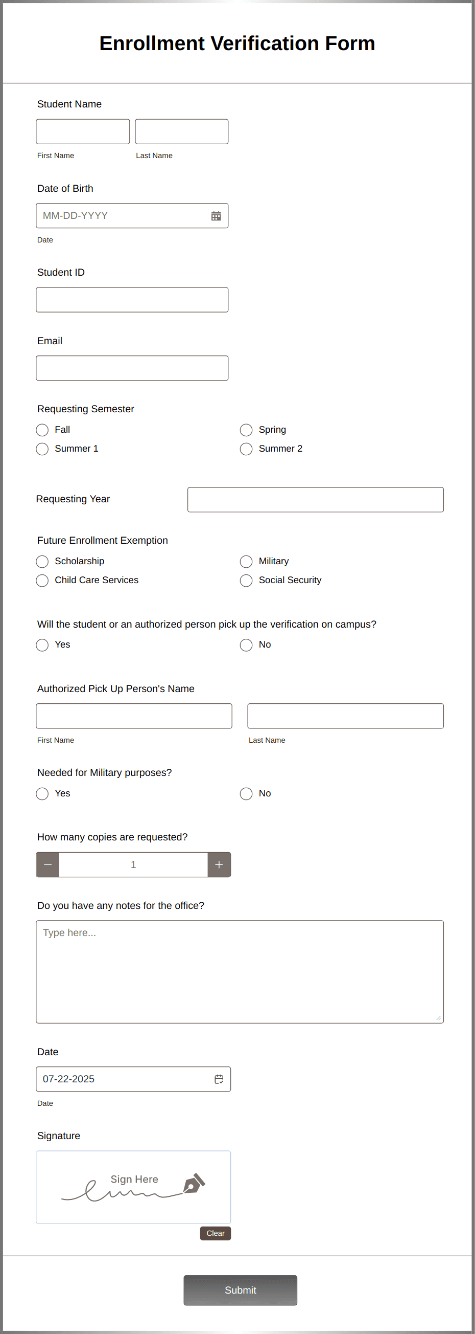 Enrollment Verification Form Template | Jotform