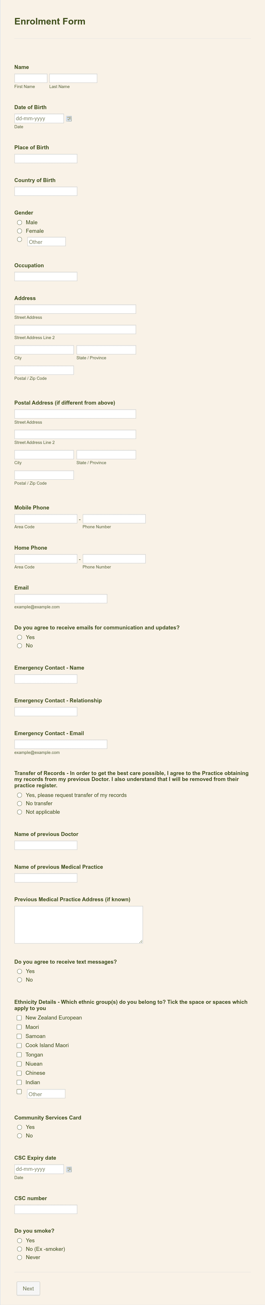 Enrolment Form GP practices in New Zealand no logo Form Template | Jotform