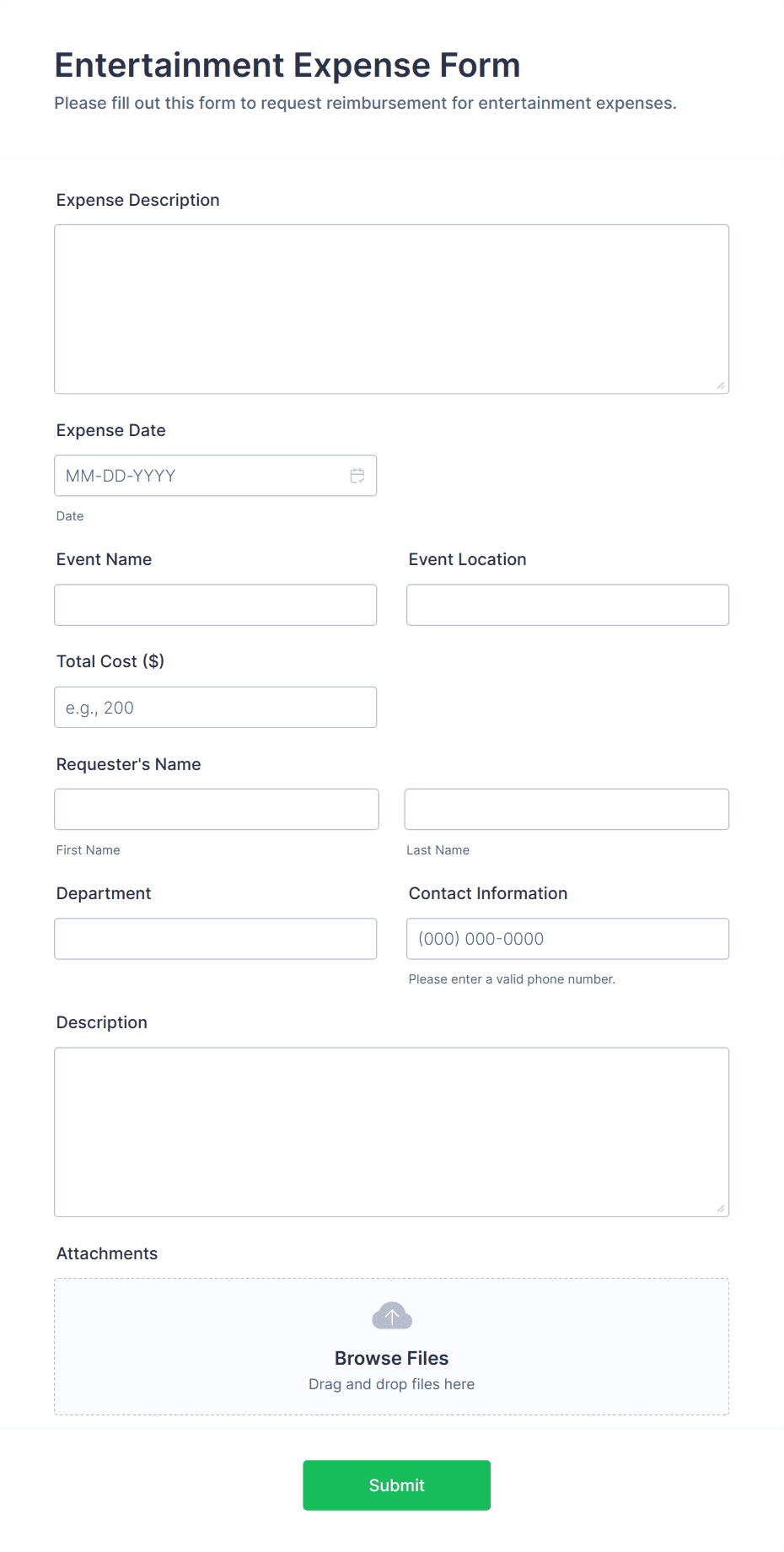 Entertainment Expense Form Template | Jotform