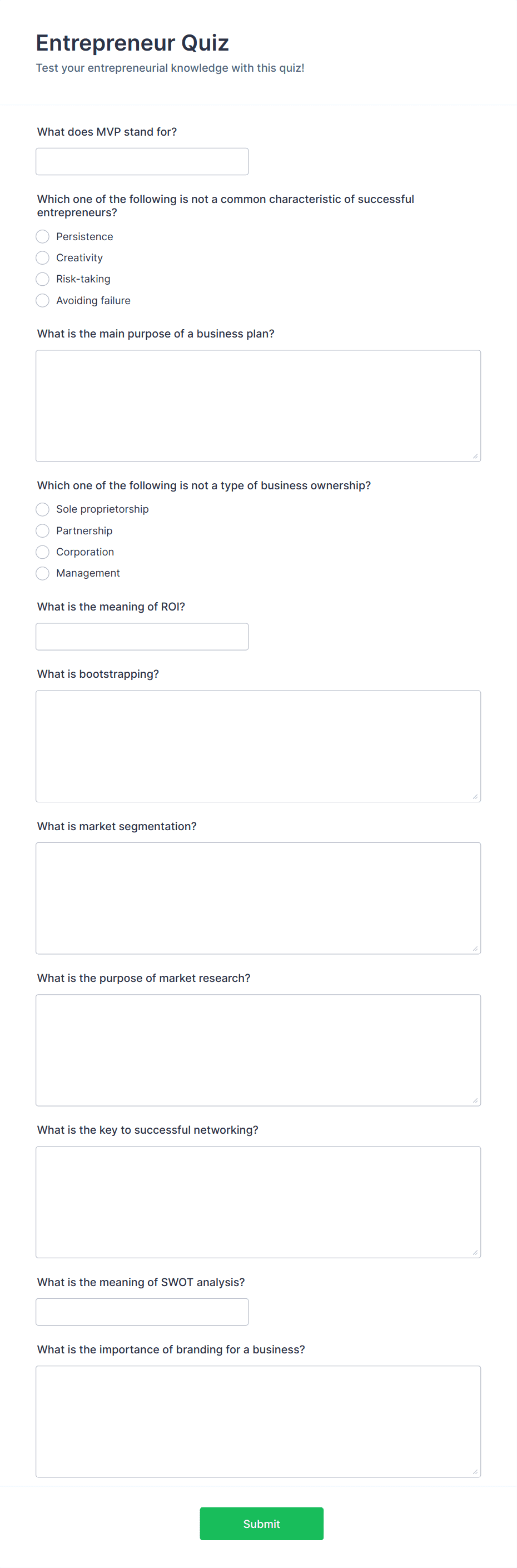 Entrepreneur Quiz Form Template | Jotform