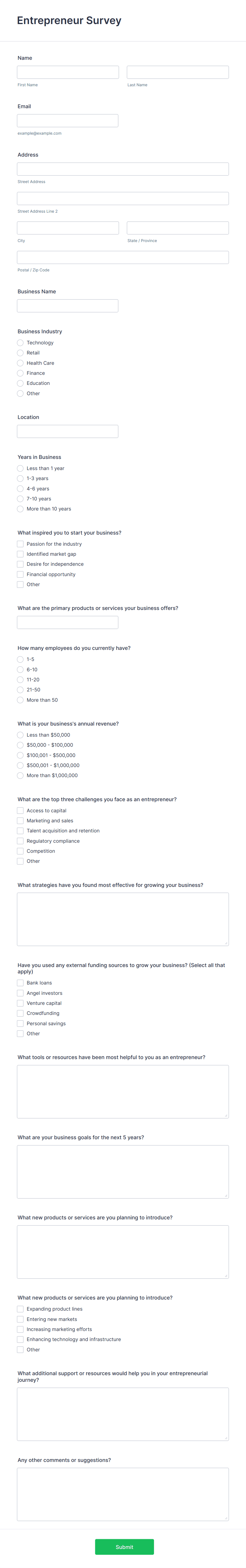 Entrepreneur Survey Form Template | Jotform