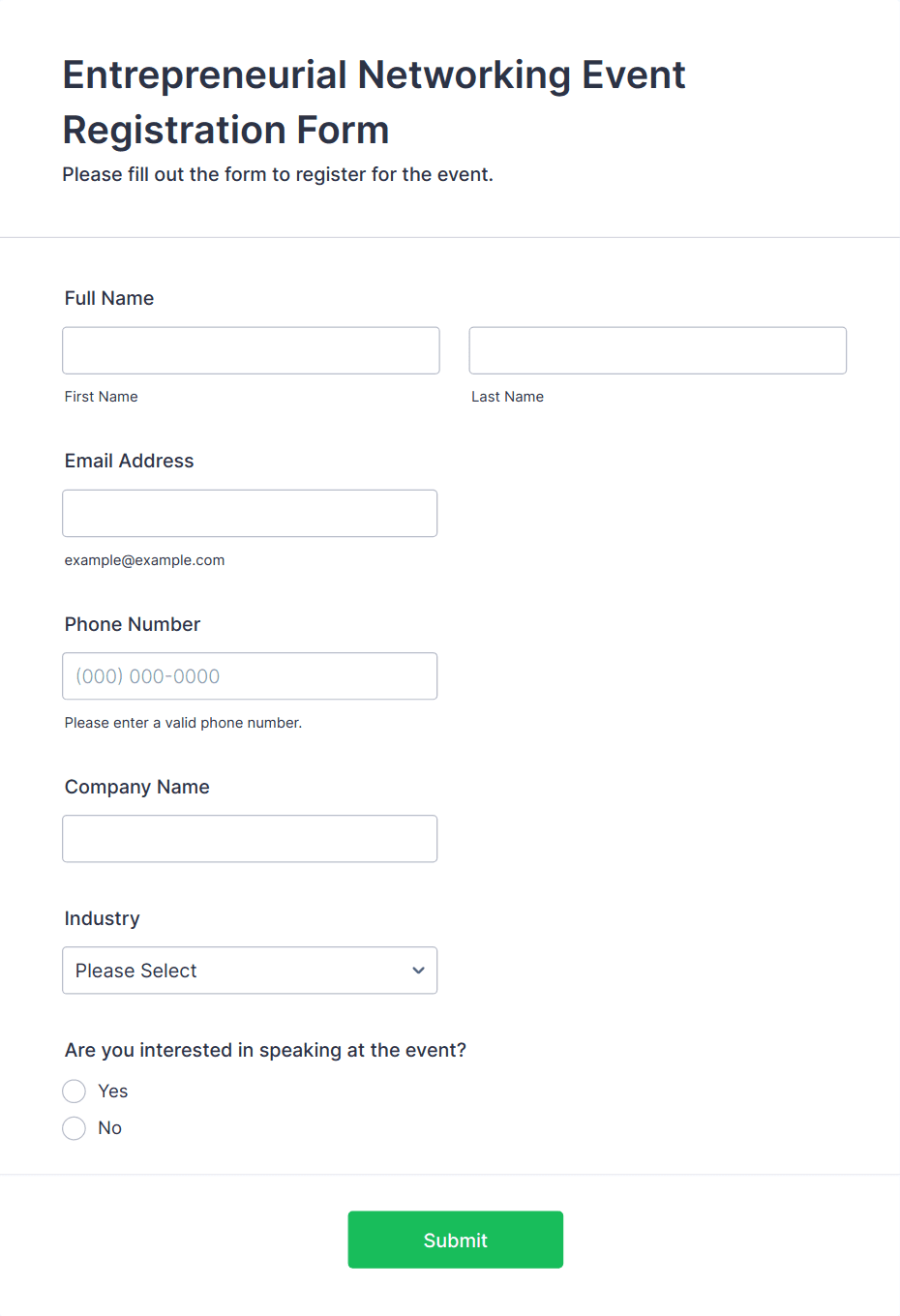 Entrepreneurial Networking Event Registration Form Template | Jotform