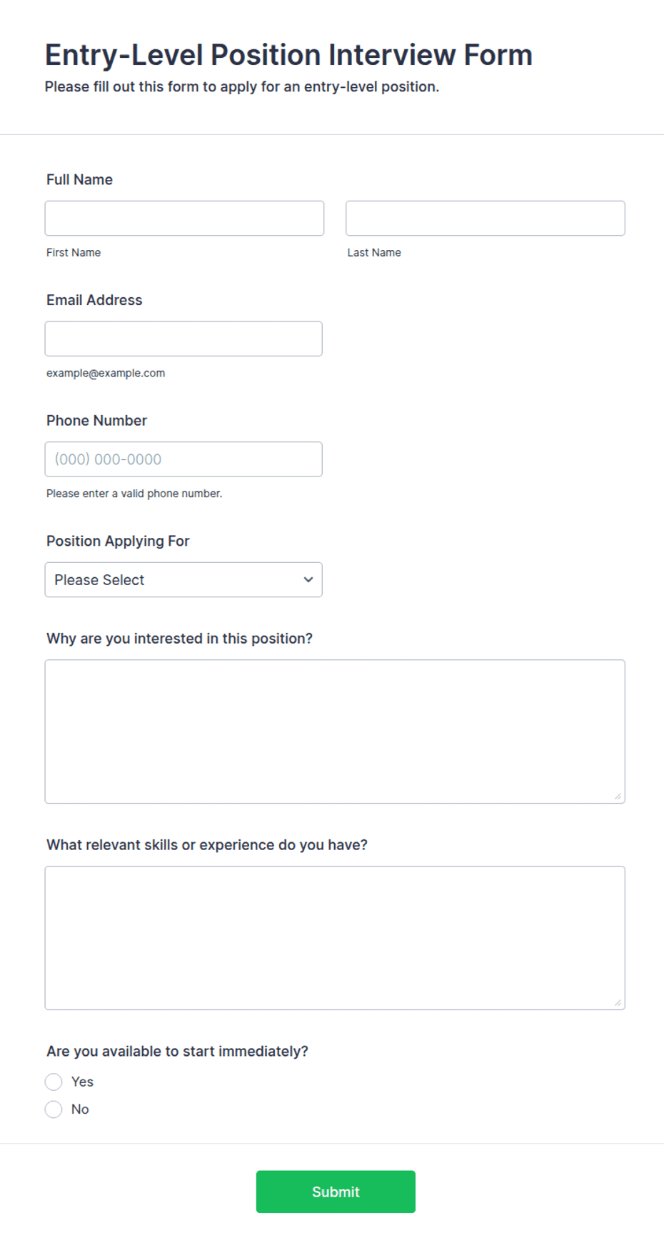 Entry-Level Position Interview Form Template | Jotform