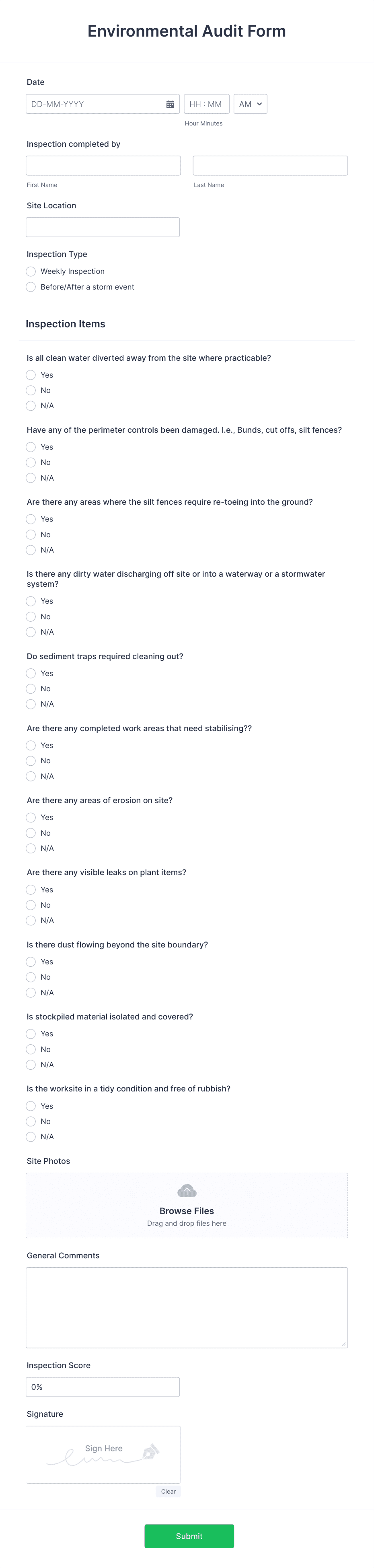 Environmental Audit Form Template | Jotform