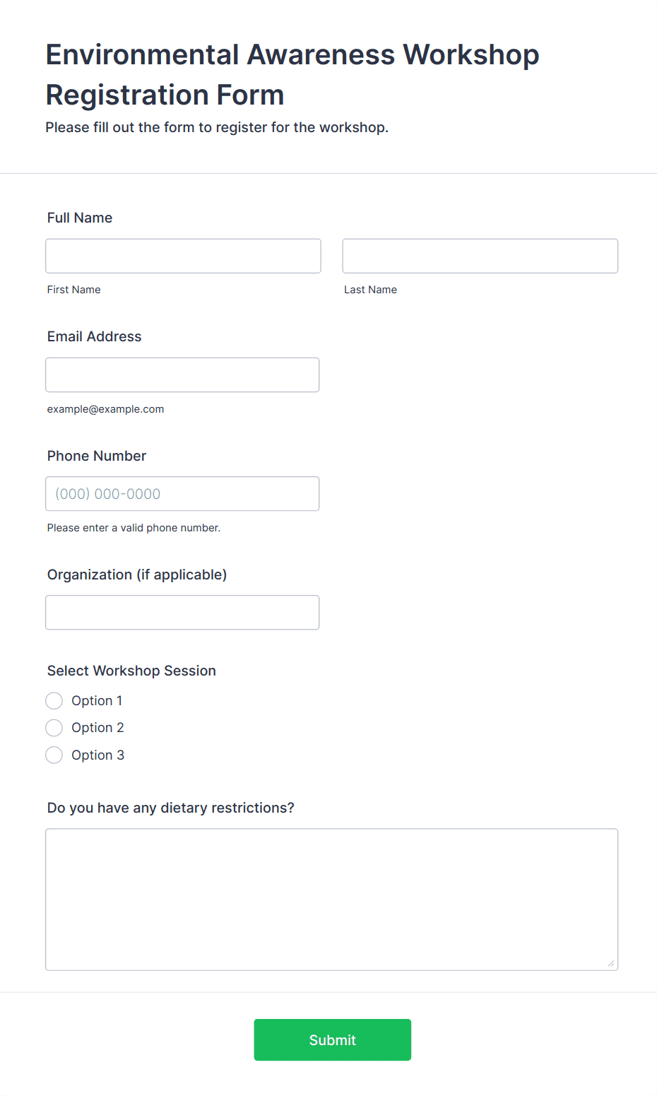 Environmental Awareness Workshop Registration Form Template | Jotform