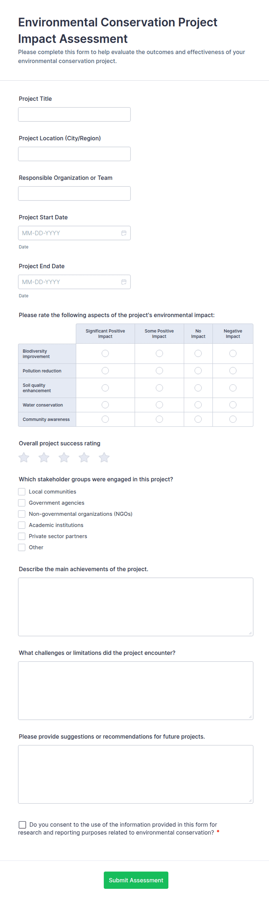 Environmental Conservation Project Impact Assessment Form Template ...