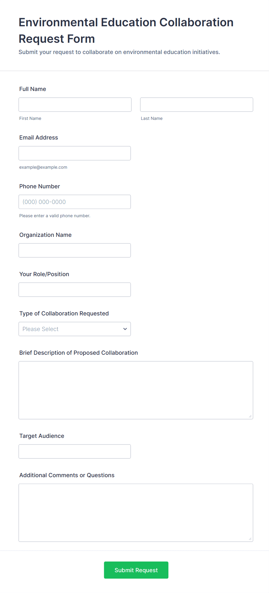 Environmental Education Collaboration Request Form Template | Jotform