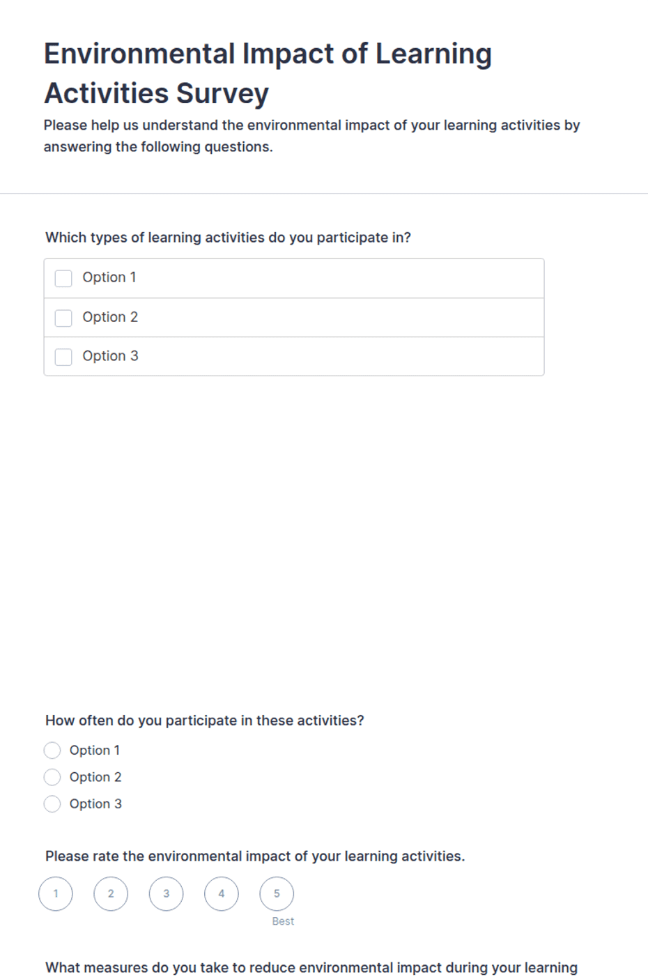Environmental Impact of Learning Activities Survey Form Template | Jotform