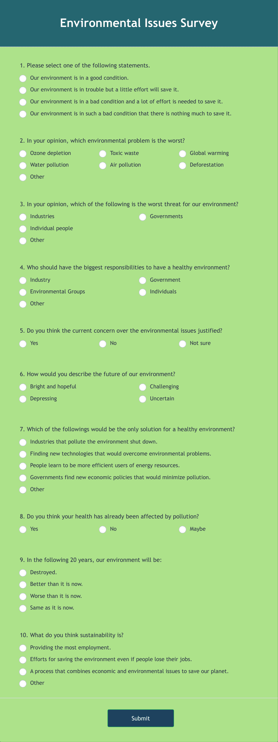 Environmental Issues Survey Form Template | Jotform