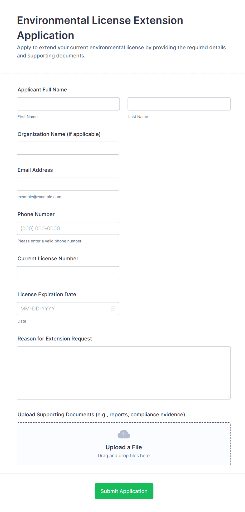 Environmental License Extension Application Form Template | Jotform