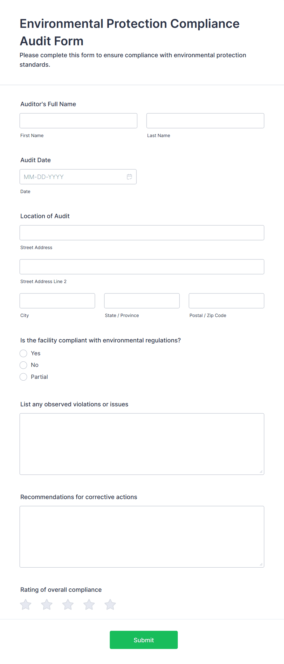 Environmental Protection Compliance Audit Form Template | Jotform