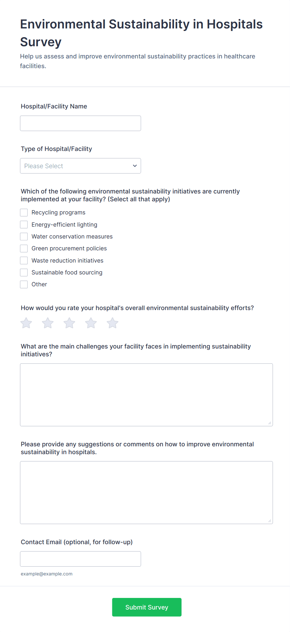 Environmental Sustainability in Hospitals Survey Form Template | Jotform