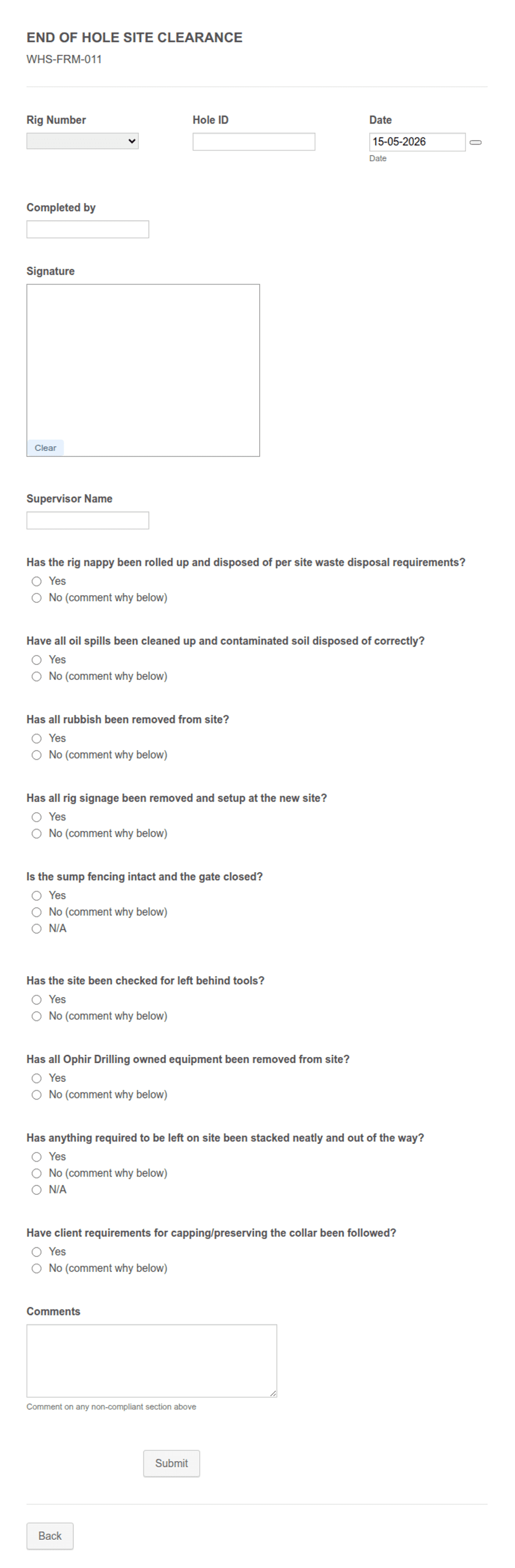 EOH Site Clearance Form Template | Jotform