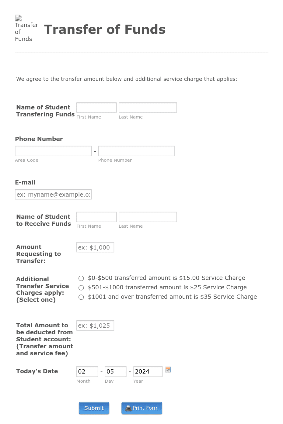 Epic Fund Transfer Request Form Template | Jotform