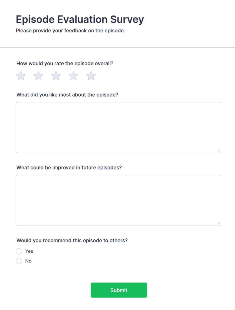 Episode Evaluation Survey Form Template | Jotform