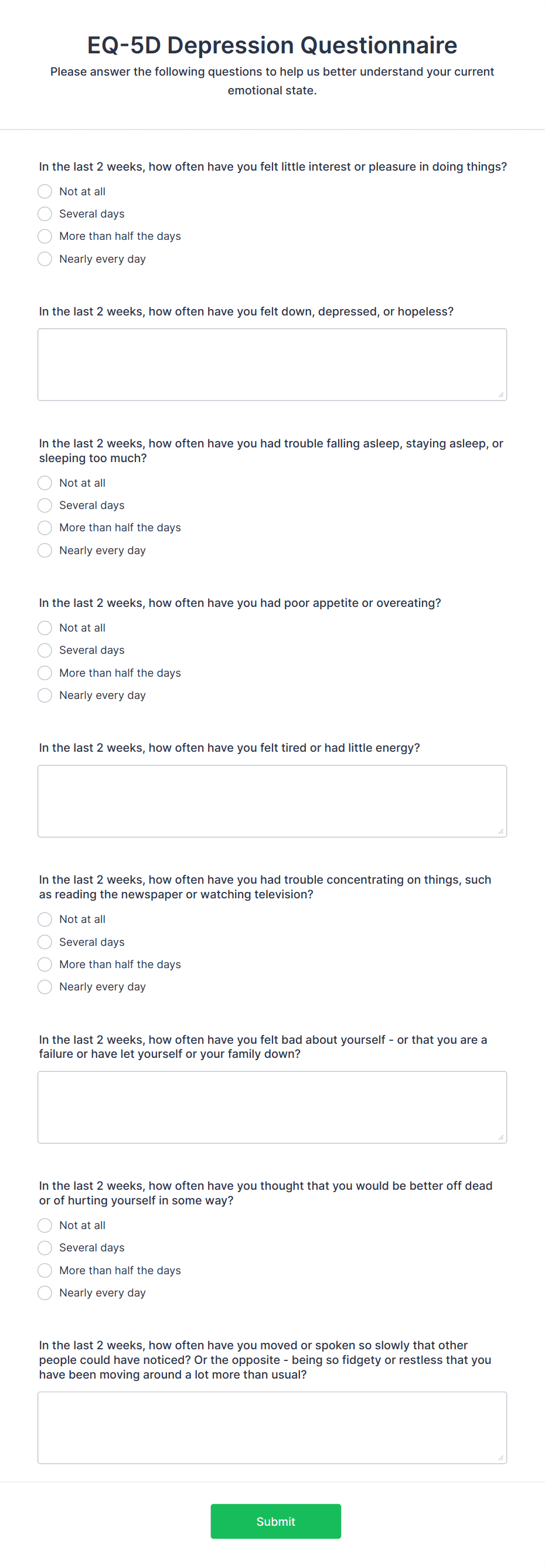 EQ-5D Depression Questionnaire Form Template | Jotform