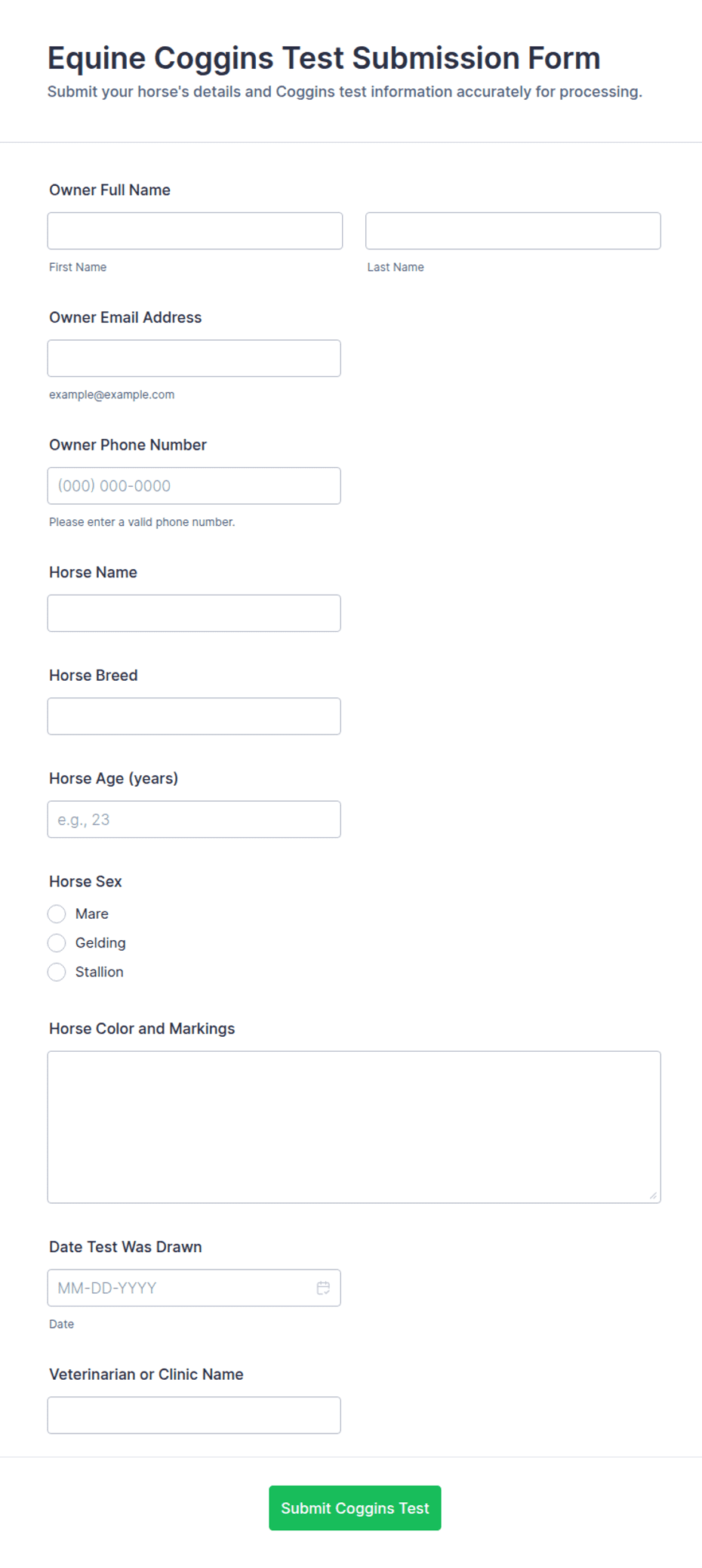 Equine Coggins Test Submission Form Template | Jotform