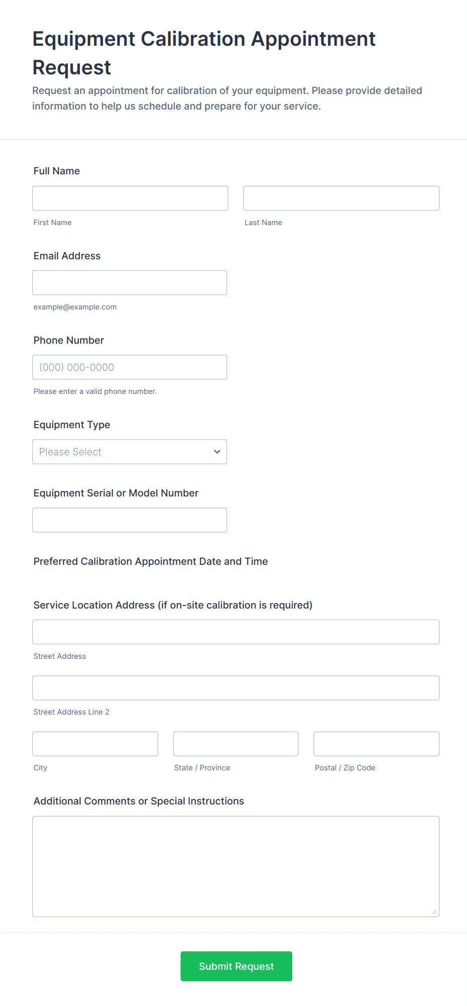Equipment Calibration Appointment Request Form Template | Jotform