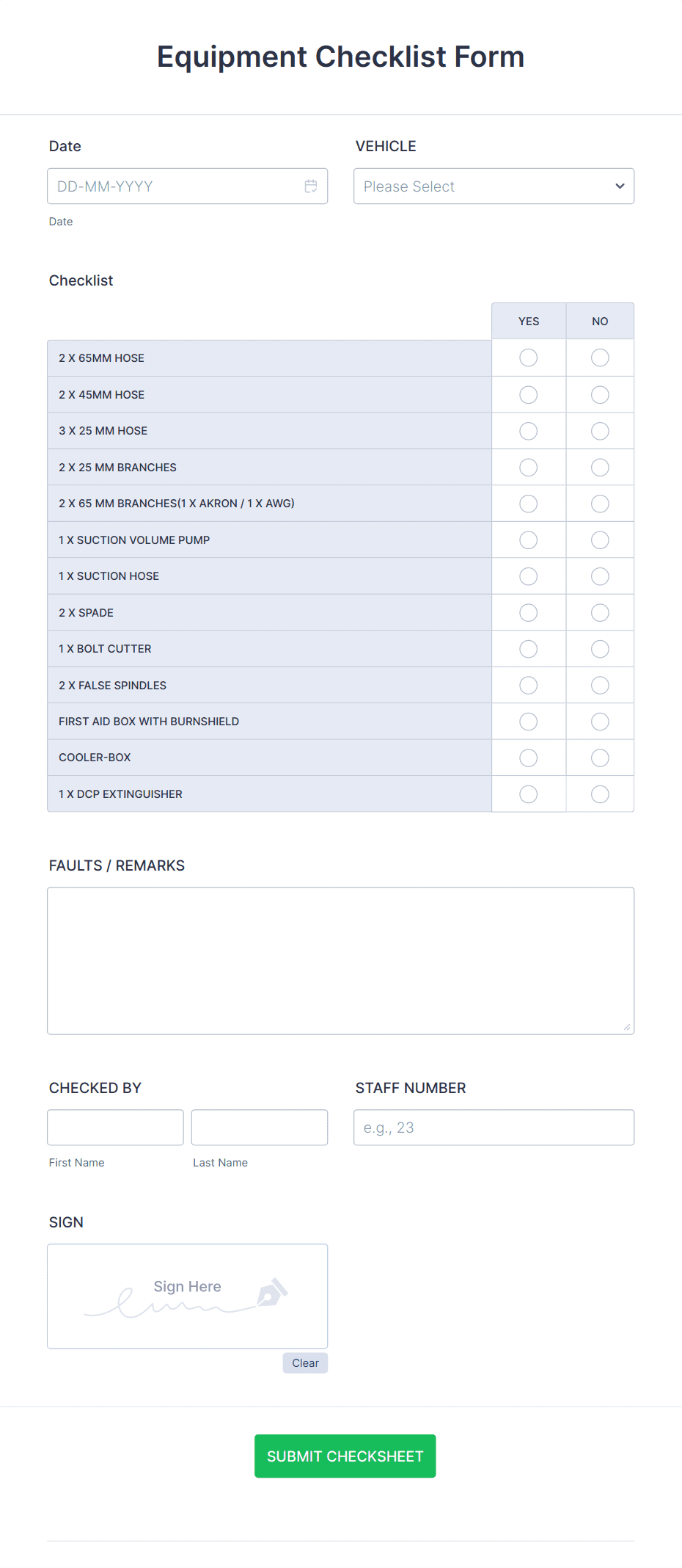 Equipment Checklist Form Template | Jotform