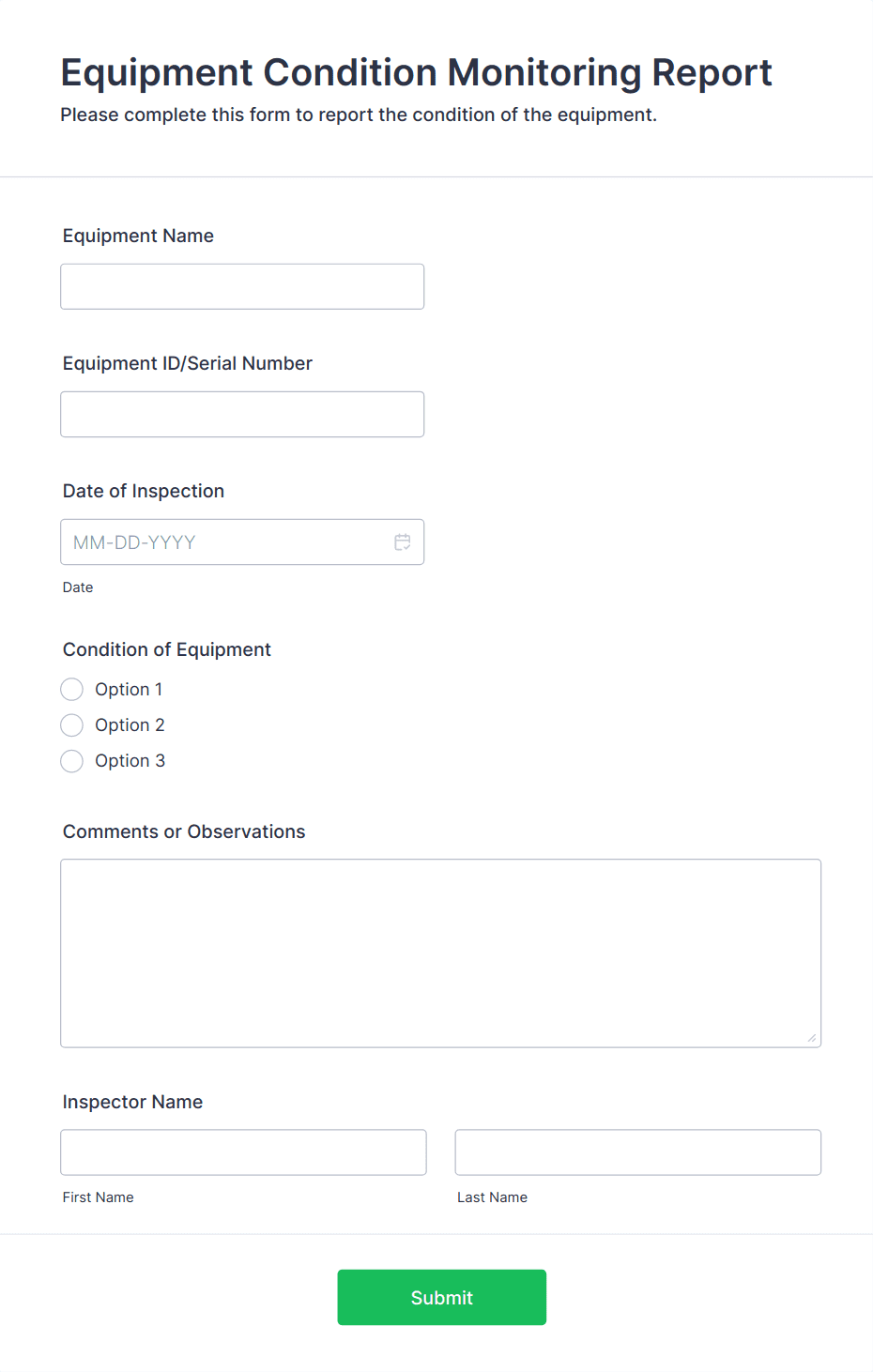 Equipment Condition Monitoring Report Form Template | Jotform