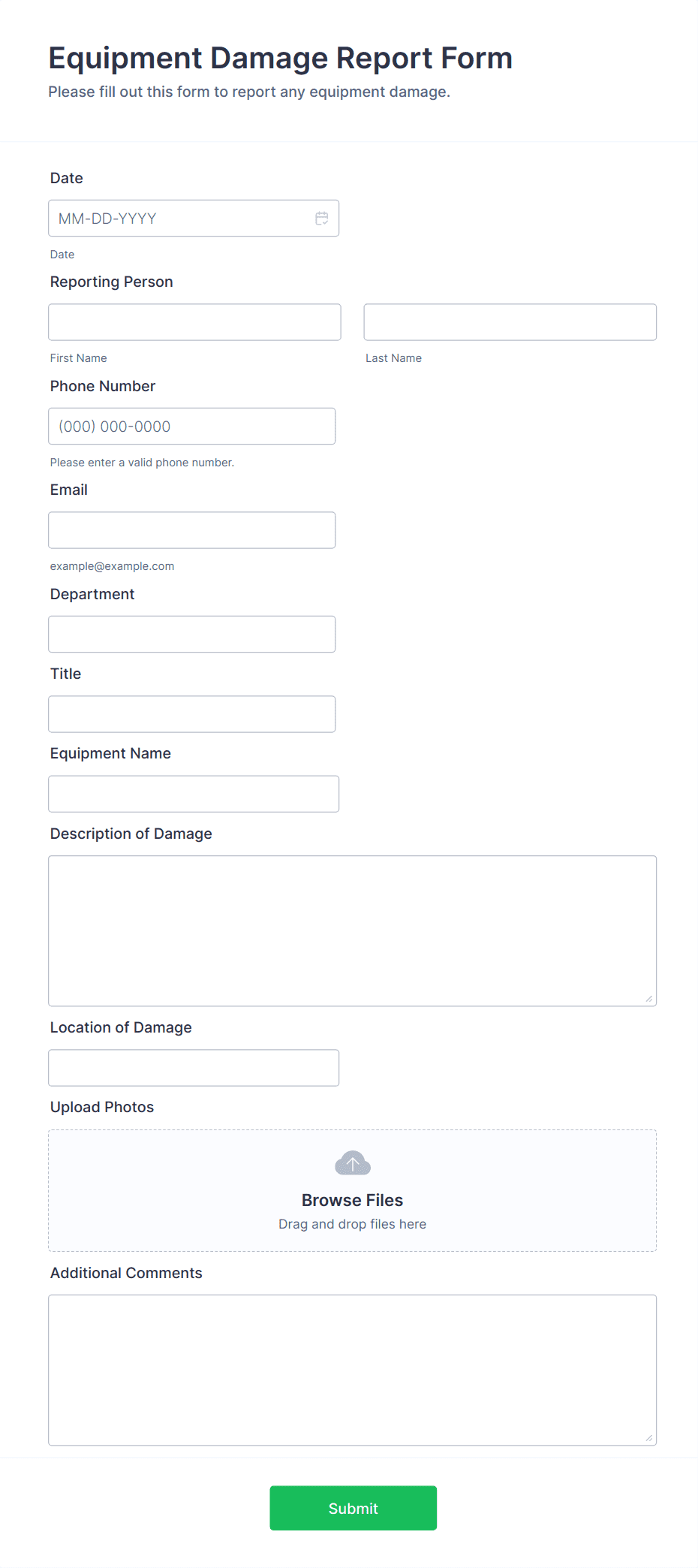 Equipment Damage Report Form Template | Jotform