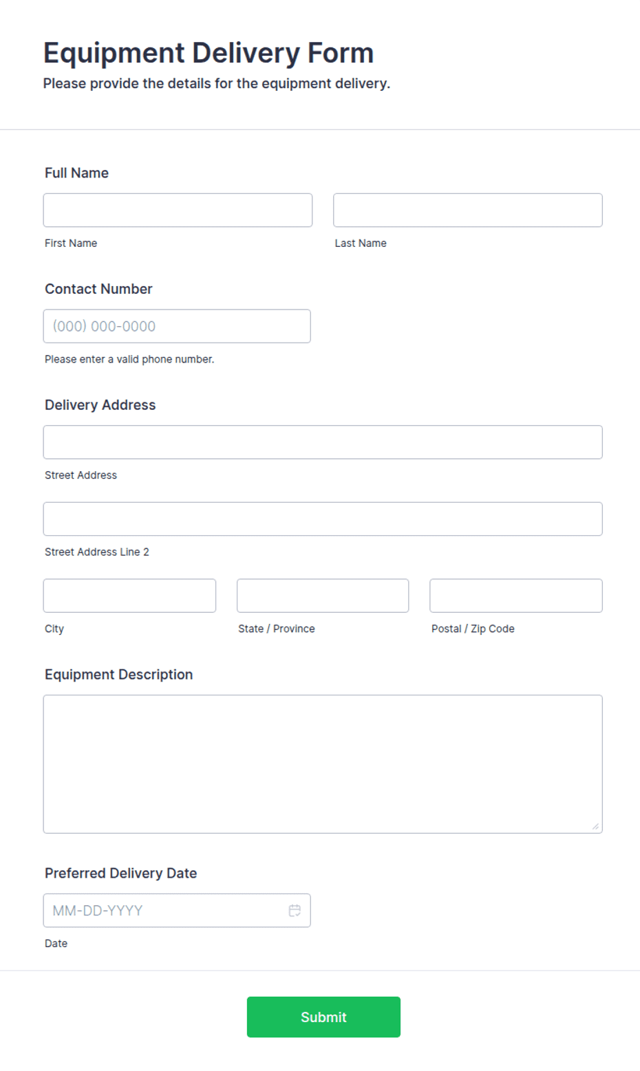 Equipment Delivery Form Template | Jotform
