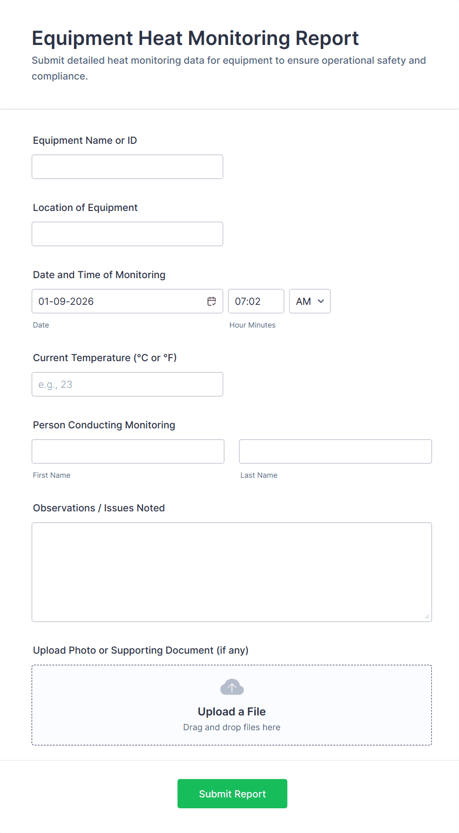 Equipment Heat Monitoring Report Form Template | Jotform