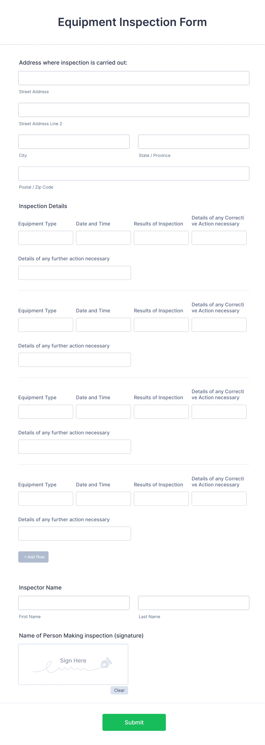 Equipment Inspection Form Template | Jotform