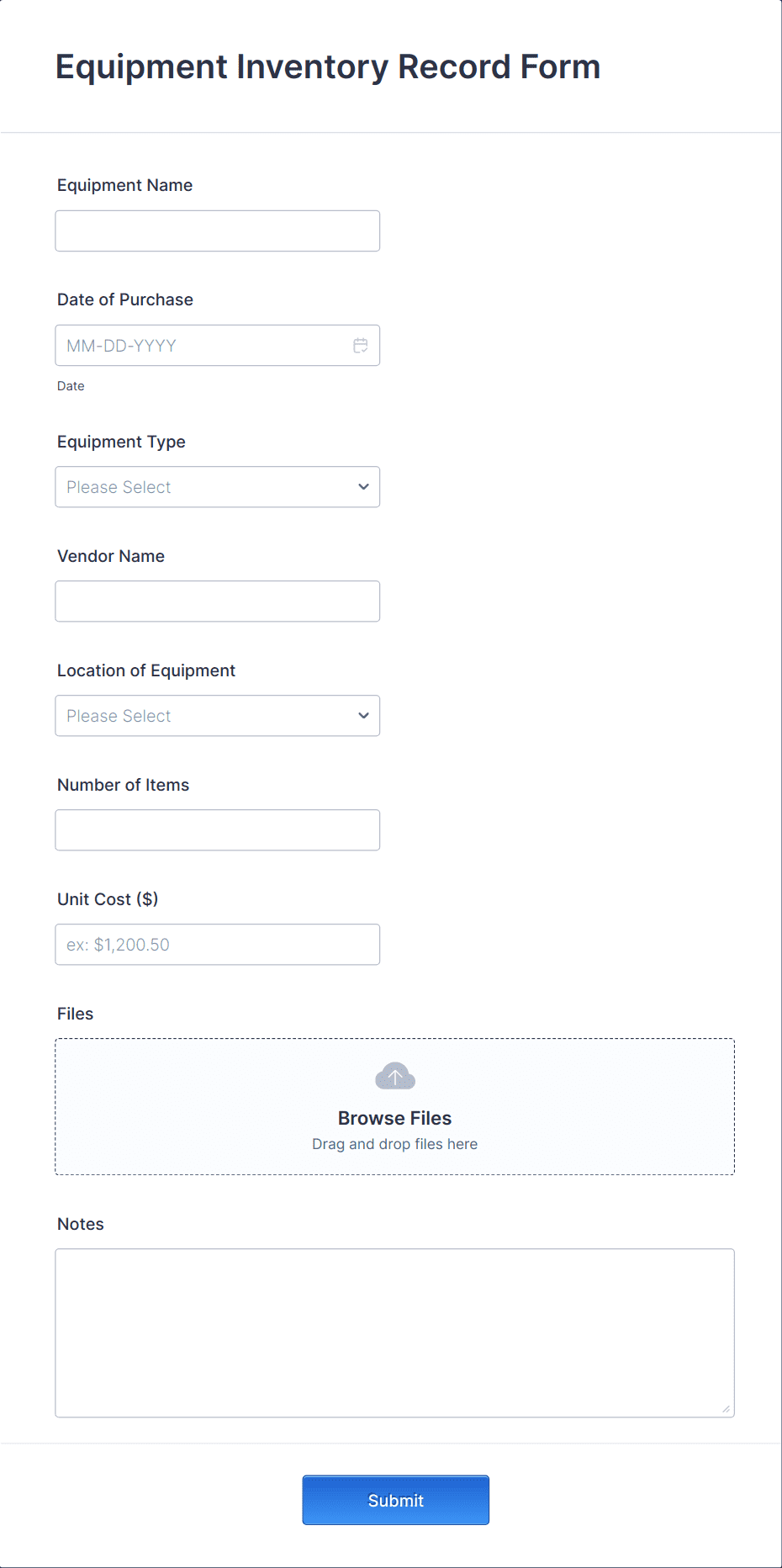 Equipment Inventory Record Form Template | Jotform