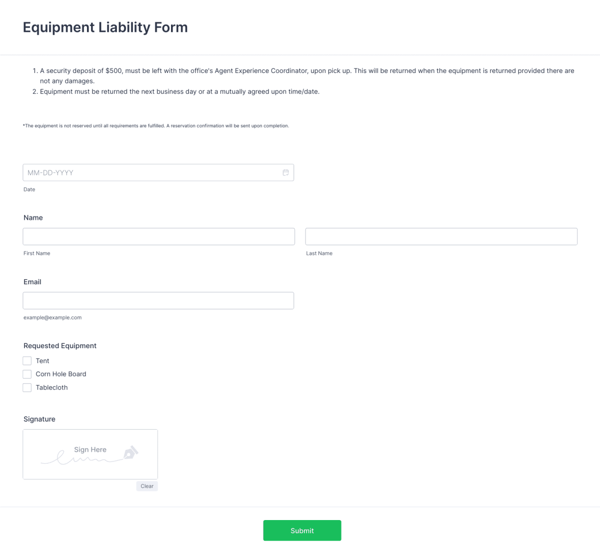 Equipment Liability Form Template | Jotform