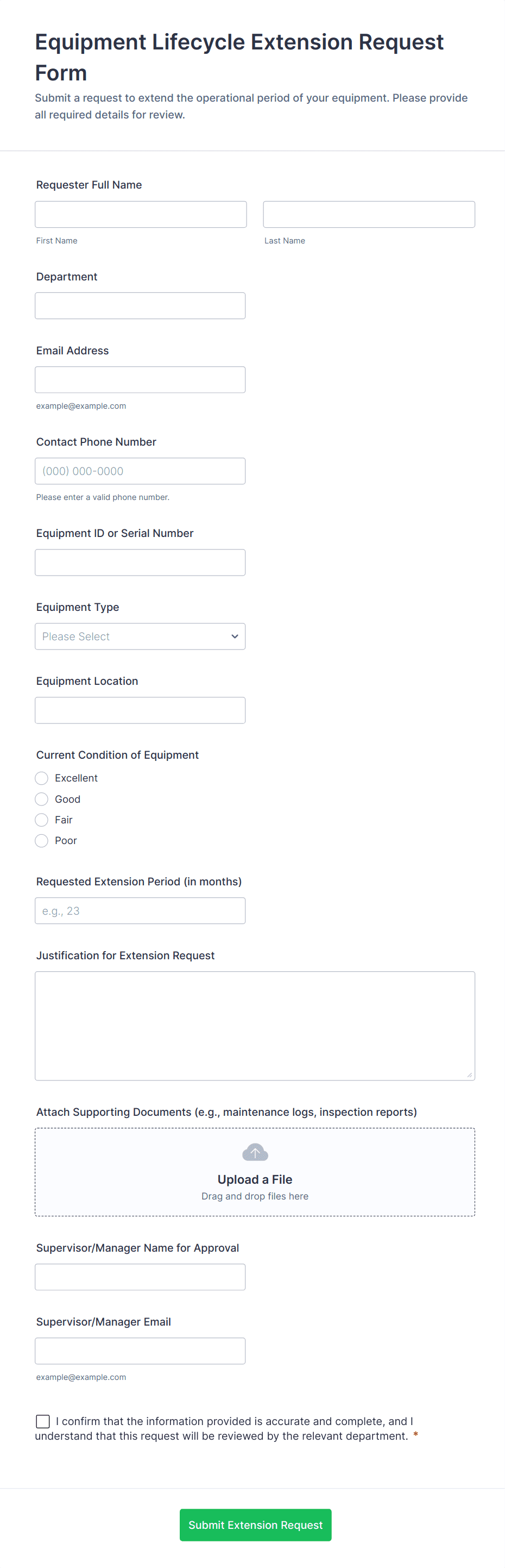 Equipment Lifecycle Extension Request Form Template | Jotform