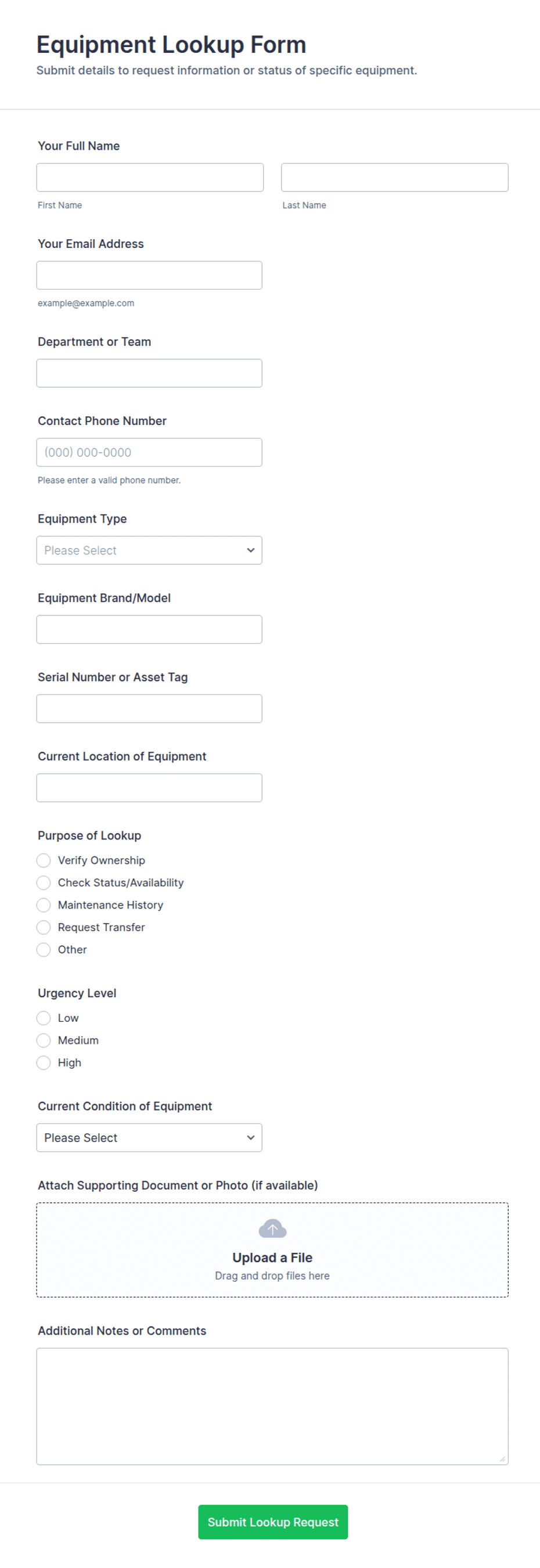 Equipment Lookup Form Template | Jotform
