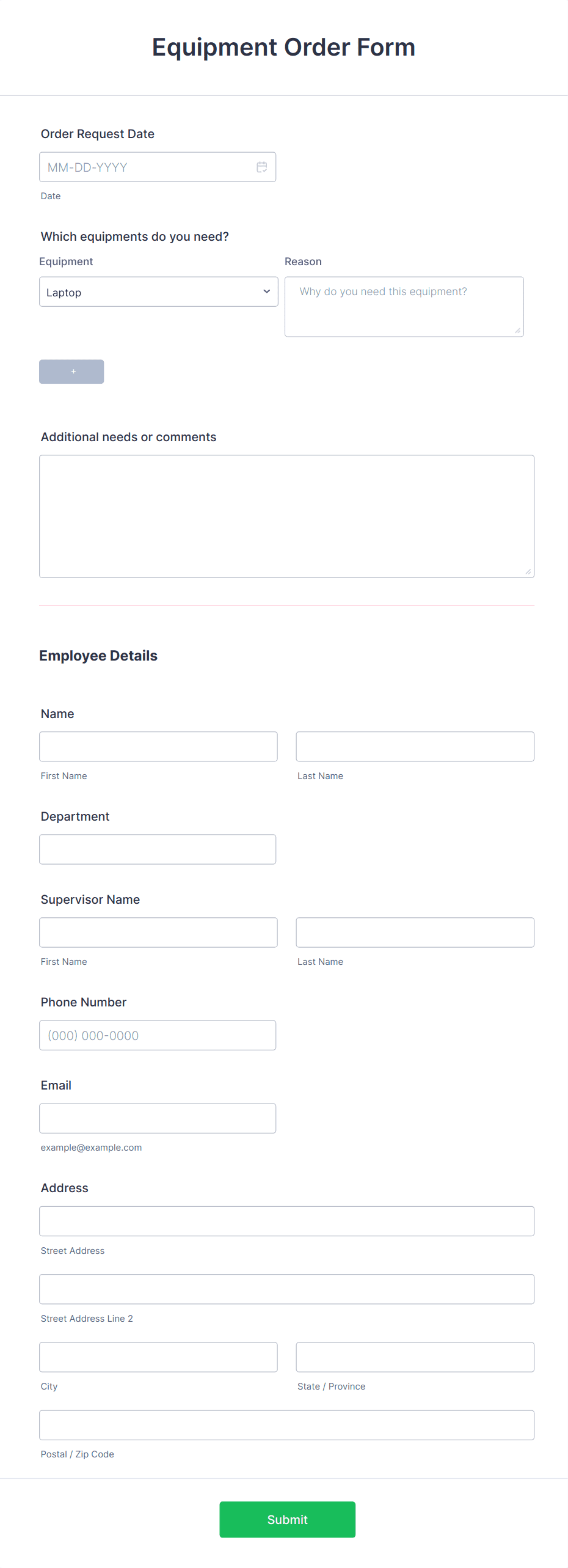 Equipment Order Form Template | Jotform