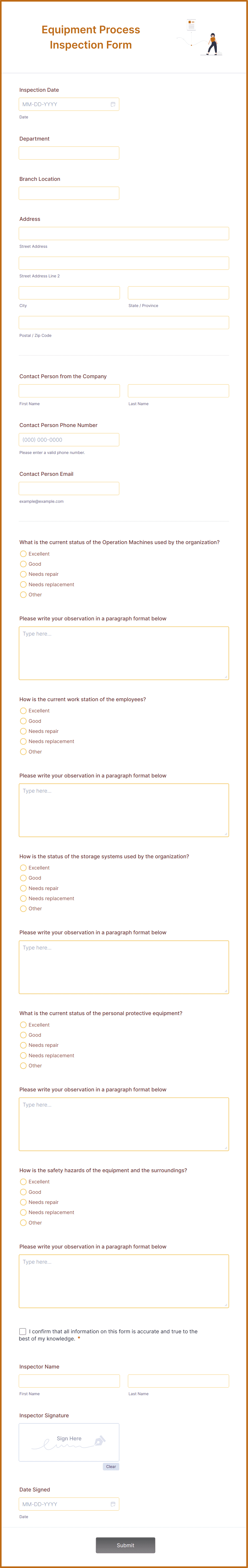 Equipment Process Inspection Form Template | Jotform