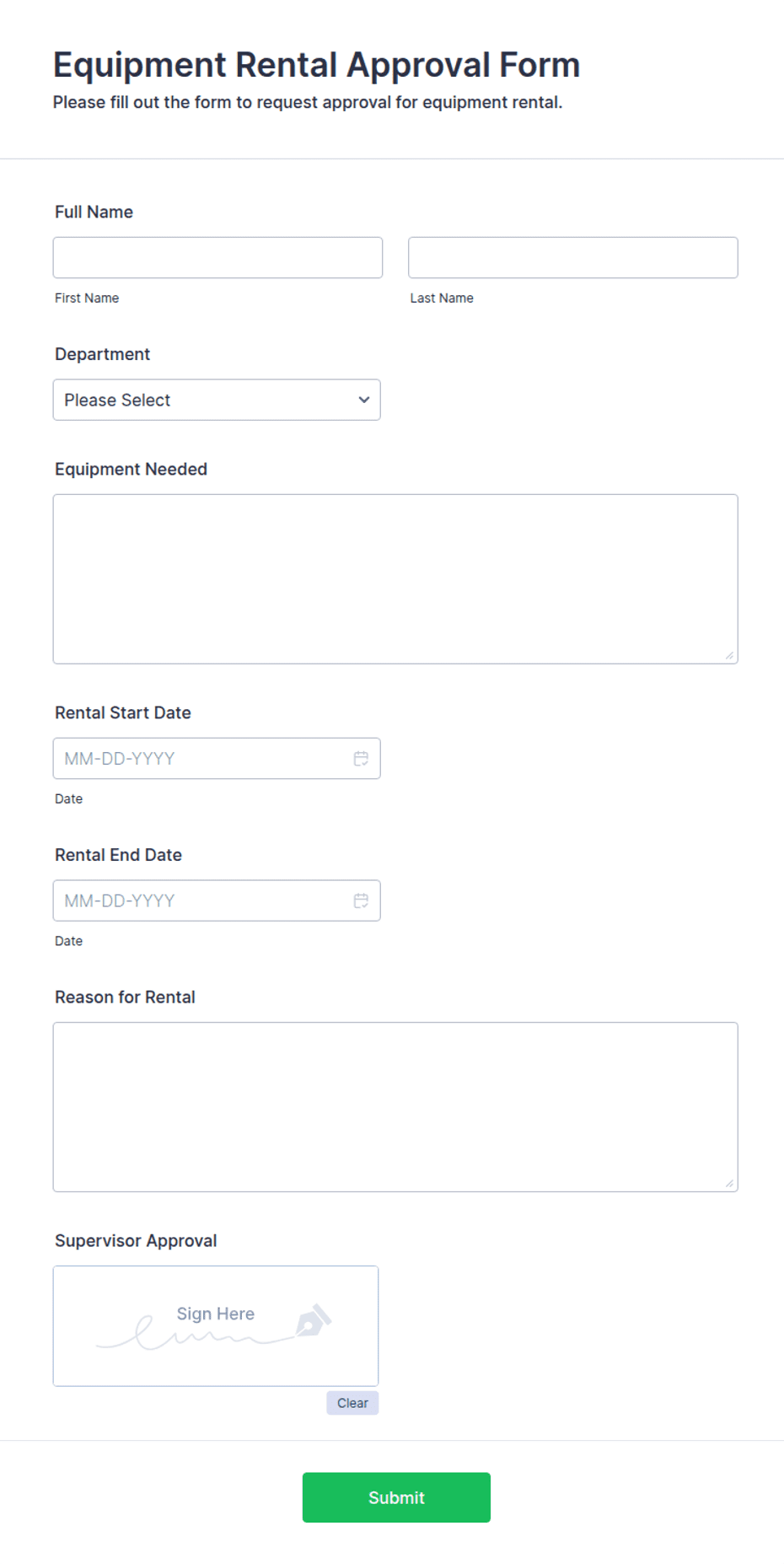 Equipment Rental Approval Form Template | Jotform