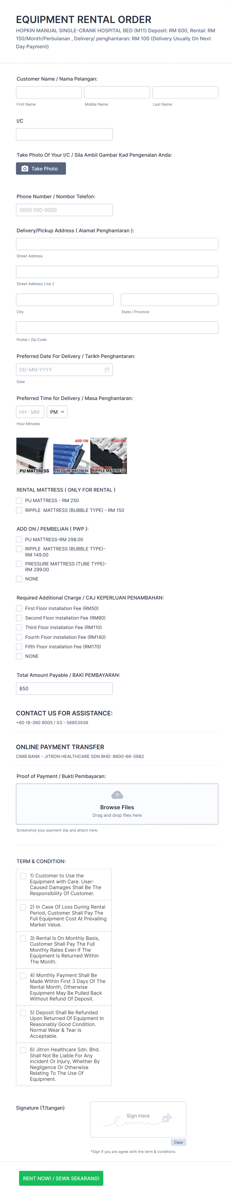 Equipment Rental Order-M11 Form Template | Jotform