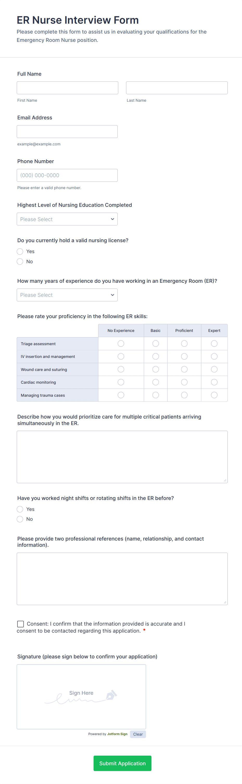 ER Nurse Interview Form | Jotform