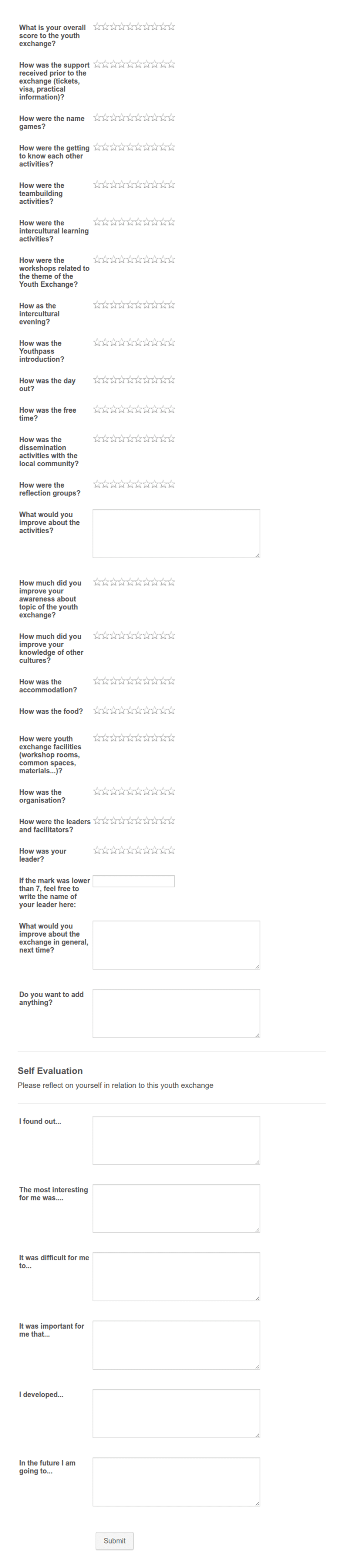 Erasmus+ - Evaluation Questionnaire - Youth Exchange and Mobility of ...