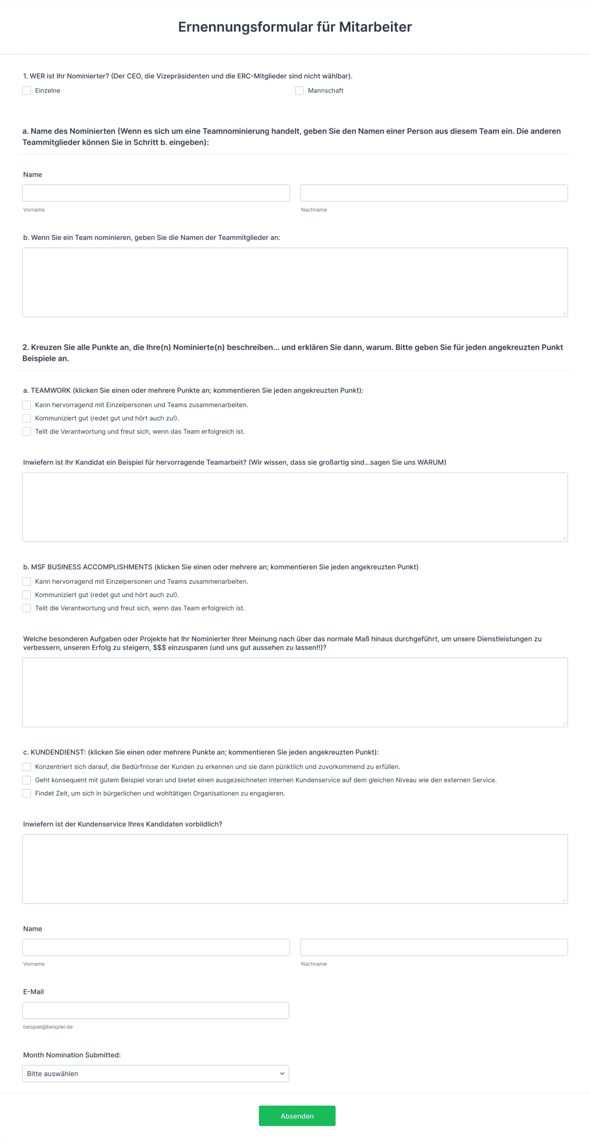 Ernennungsformular für Mitarbeiter Formularvorlage | Jotform