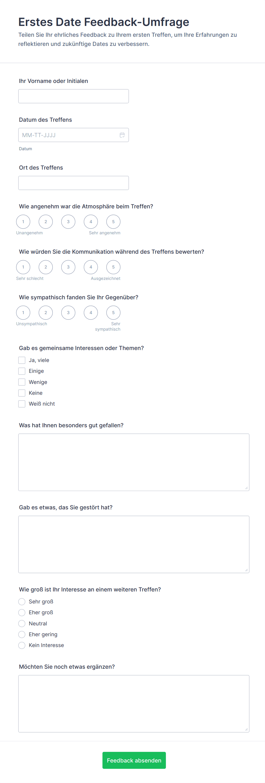 Erstes Date Feedback-Umfrage Formularvorlage | Jotform