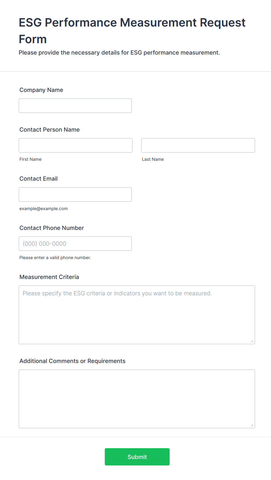 ESG Performance Measurement Request Form Template | Jotform