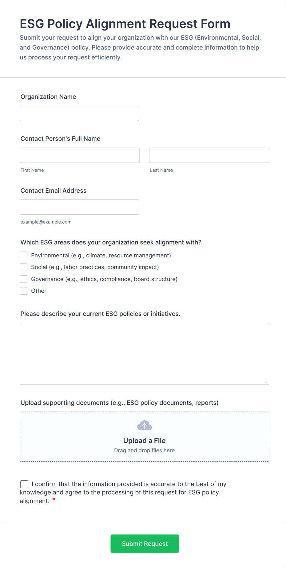 ESG Policy Alignment Request Form Template | Jotform
