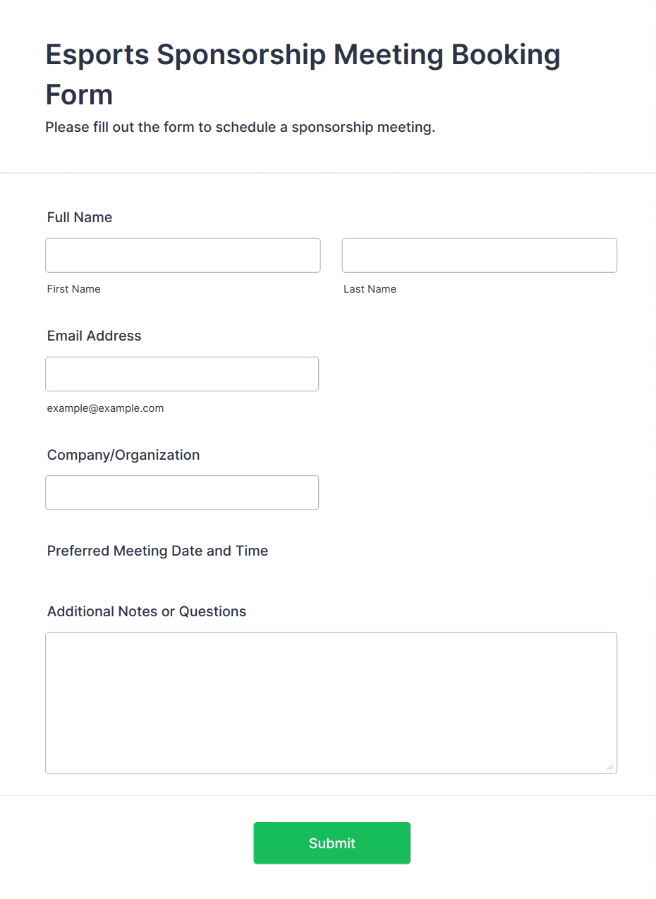 Esports Sponsorship Meeting Booking Form Template | Jotform