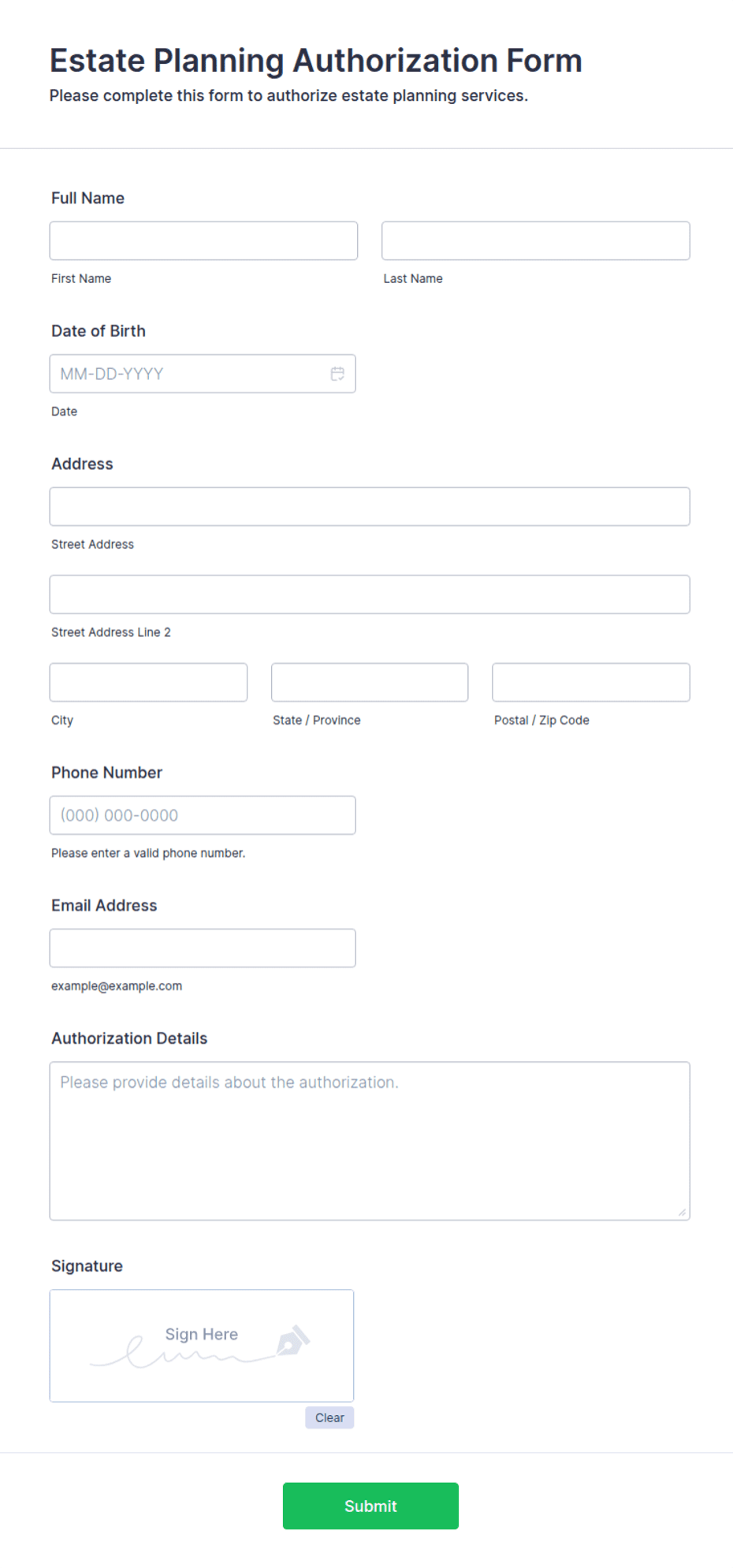 Estate Planning Authorization Form Template | Jotform