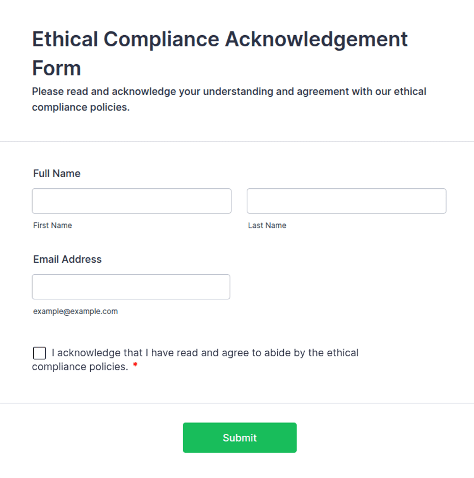 Ethical Compliance Acknowledgement Form Template | Jotform