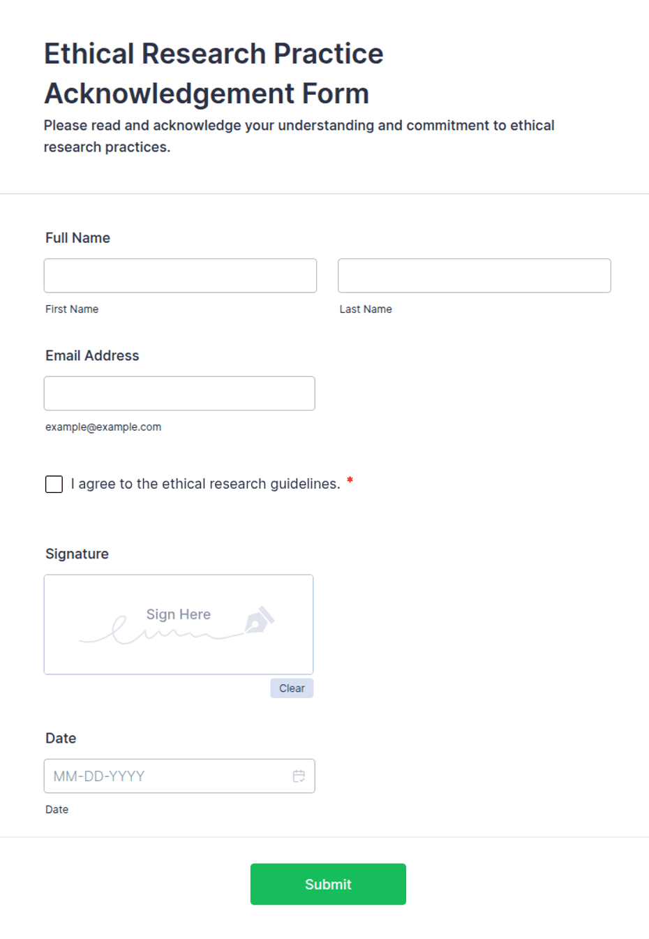 Ethical Research Practice Acknowledgement Form Template | Jotform